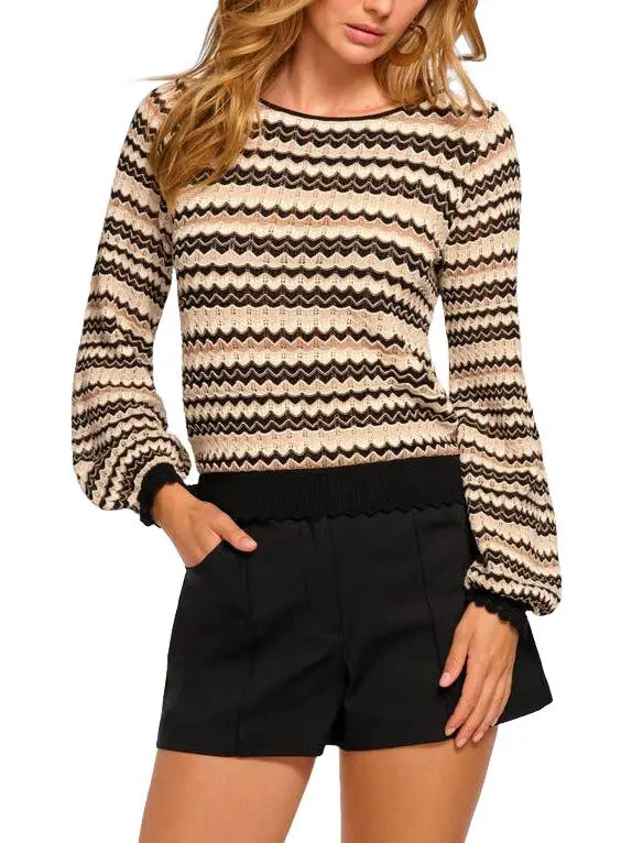 Ramy Brook Fiora Pointelle Sweater - Sandstone Chevron
