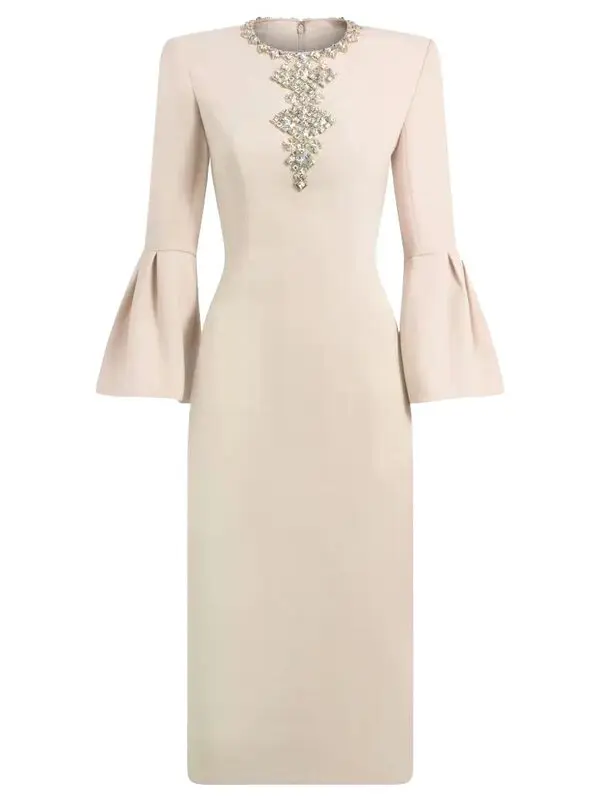 Jenny Packham Margoni Front-embellished Midi Dress - Neutrals