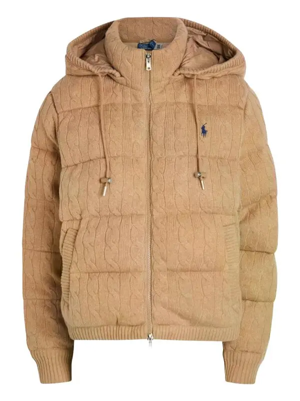 Polo Ralph Lauren Hooded Cable-knit Puffer Jacket - Neutrals