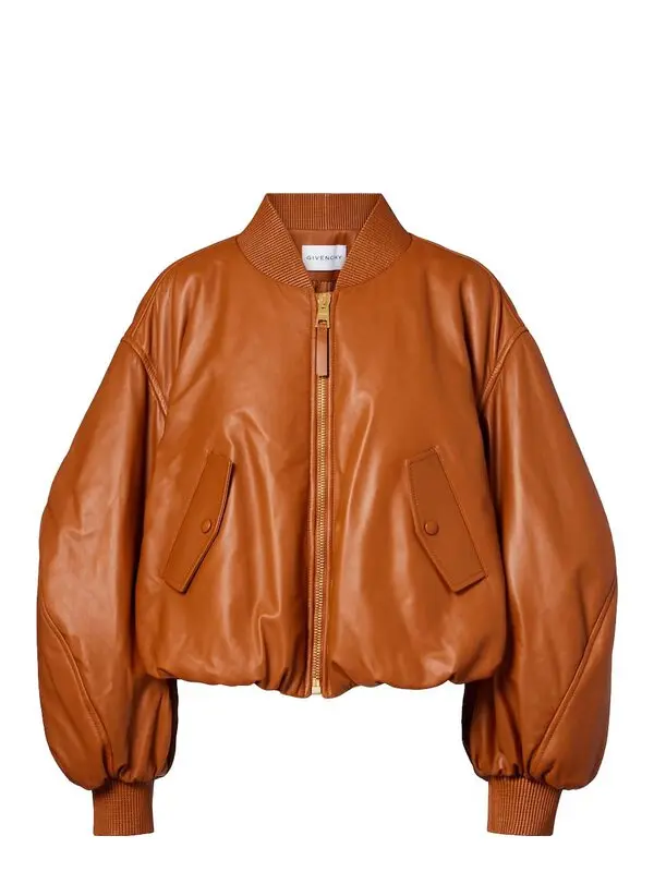 Givenchy Cropped Leather Bomber Jacket - Brown