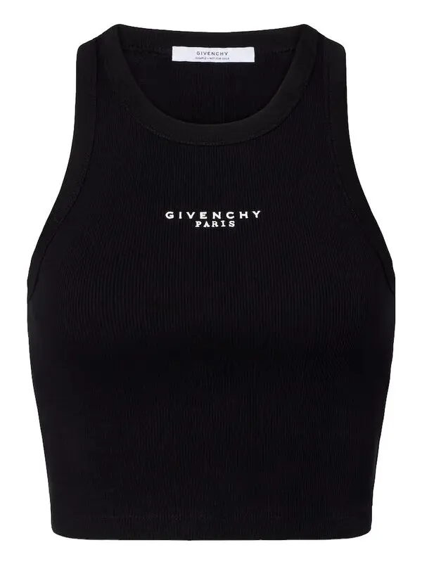 Givenchy Logo Cropped Cotton Jersey Tank Top - Black