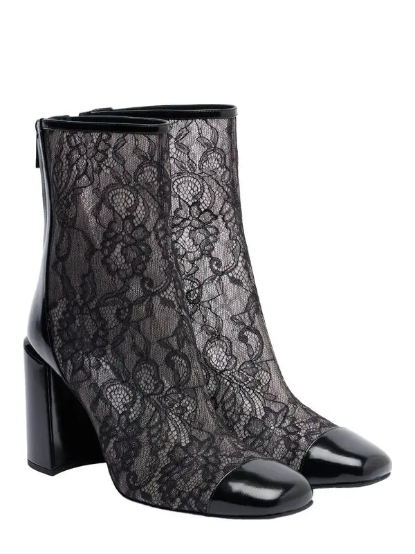 JIMMY CHOO Kisu 85 Leather-trimmed Lace Ankle Boots - Black
