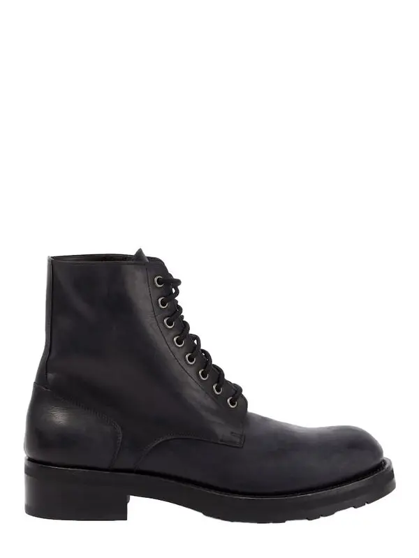THE ROW Leather Combat Boots - Black