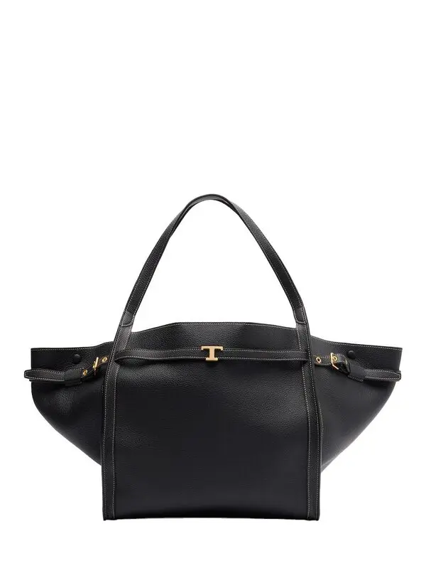 TOD'S T Timeless Leather Shoulder Bag - Black