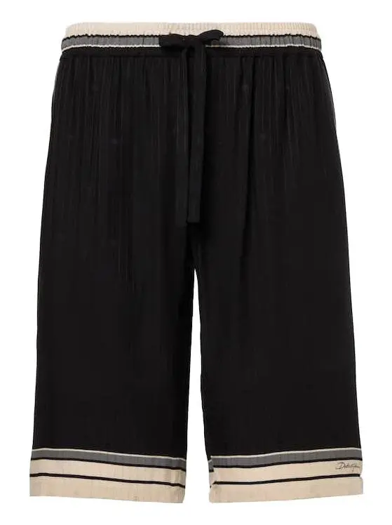 Dolce & Gabbana Striped Silk Bermuda Shorts - Black
