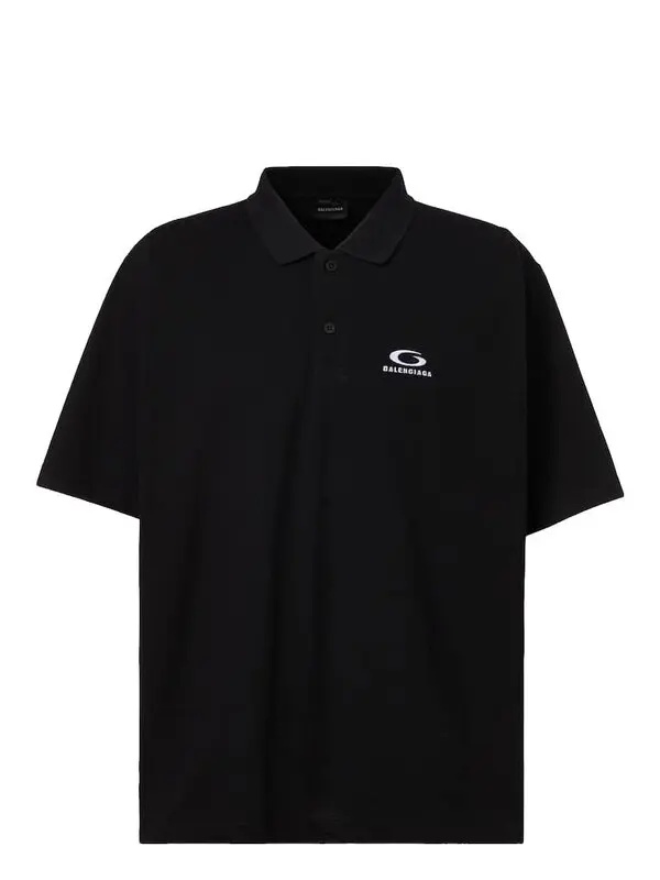 Balenciaga Logo Cotton Polo Shirt - Black