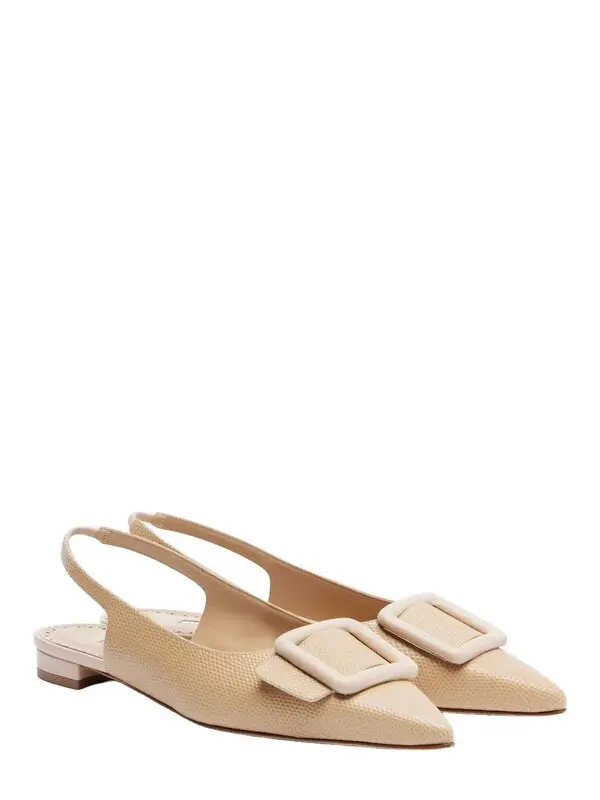 Manolo Blahnik Maylura Croc-effect Leather Slingback Flats - Beige