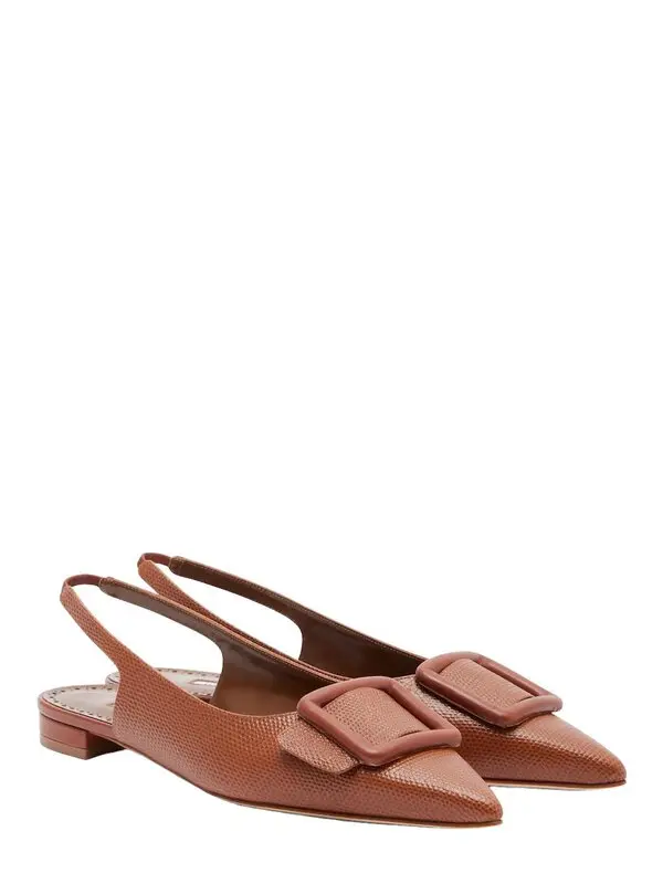 Manolo Blahnik Maylura Croc-effect Leather Slingback Flats - Brown