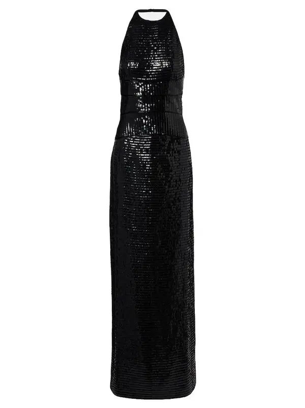 Roberto Cavalli Sequined Halterneck Gown - Black