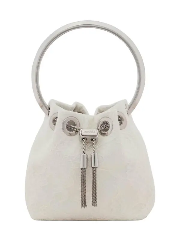 JIMMY CHOO Bon Bon Micro Lace Bucket Bag - White