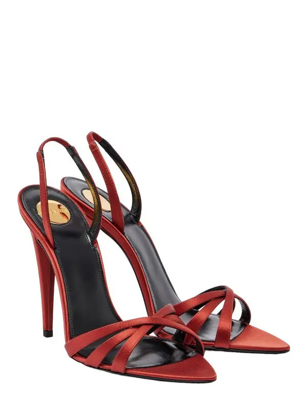 Saint Laurent Kate Crêpe Satin Slingback Sandals - Red