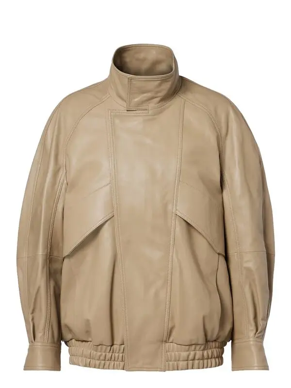 Nour Hammour Ariste Leather Bomber Jacket - Beige