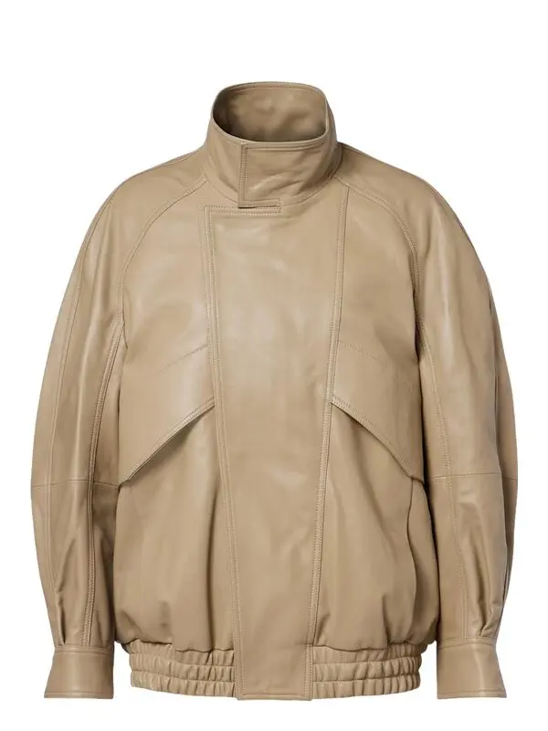 Nour Hammour Ariste Leather Bomber Jacket - Beige
