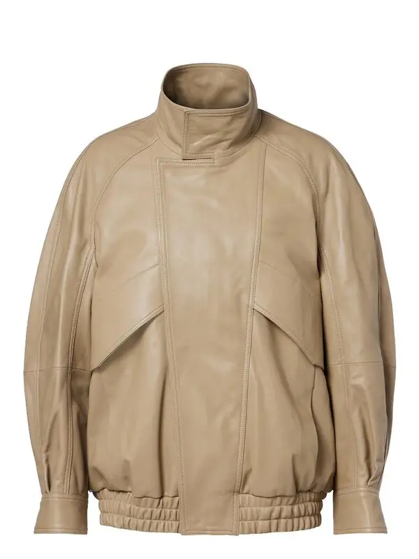 Nour Hammour Ariste Leather Bomber Jacket - Beige
