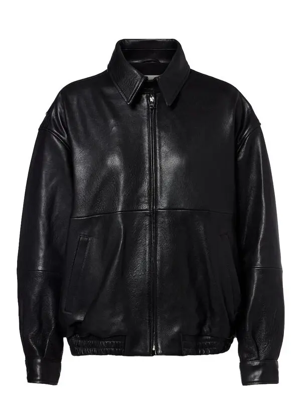 Nour Hammour Doran Oversized Leather Blouson Jacket - Black