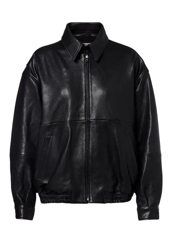 Nour Hammour Oversized Leather Blouson Jacket - Black