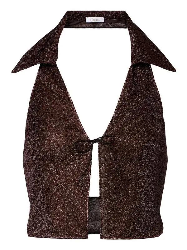 Oseree Lumière Metallic Cropped Top - Brown