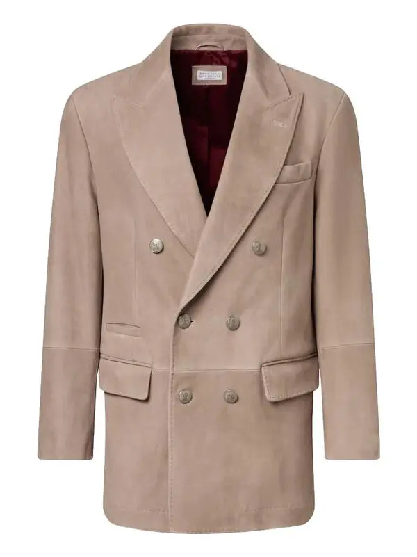 Brunello Cucinelli Double-breasted Suede Blazer - Beige