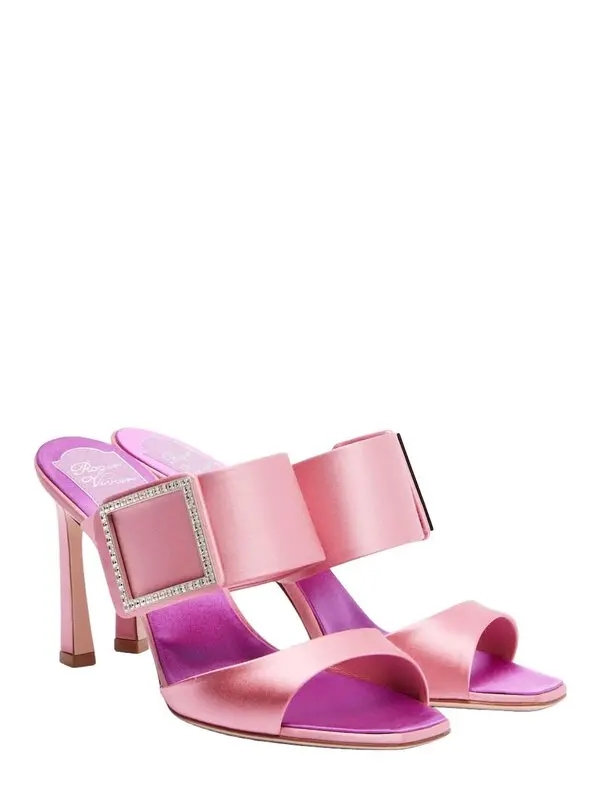 ROGER VIVIER Trompette 85 Embellished Satin Mules - Pink