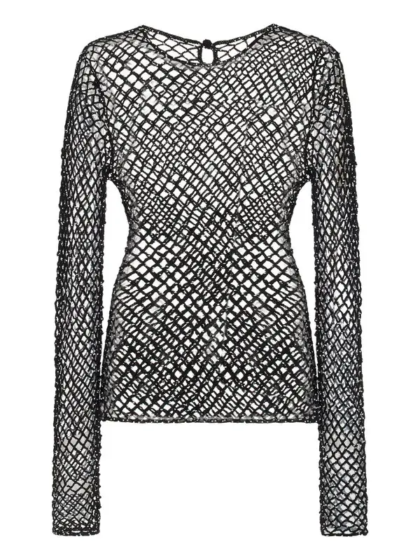 Gabriela Hearst Yahav Beaded Cashmere Knit Top - Black