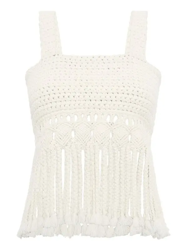 Gabriela Hearst Lilea Fringe Crochet Top - Ivory