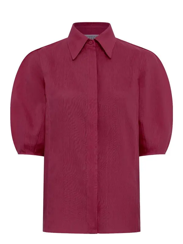 Gabriela Hearst Sansi Shirt In Linen - Raspberry