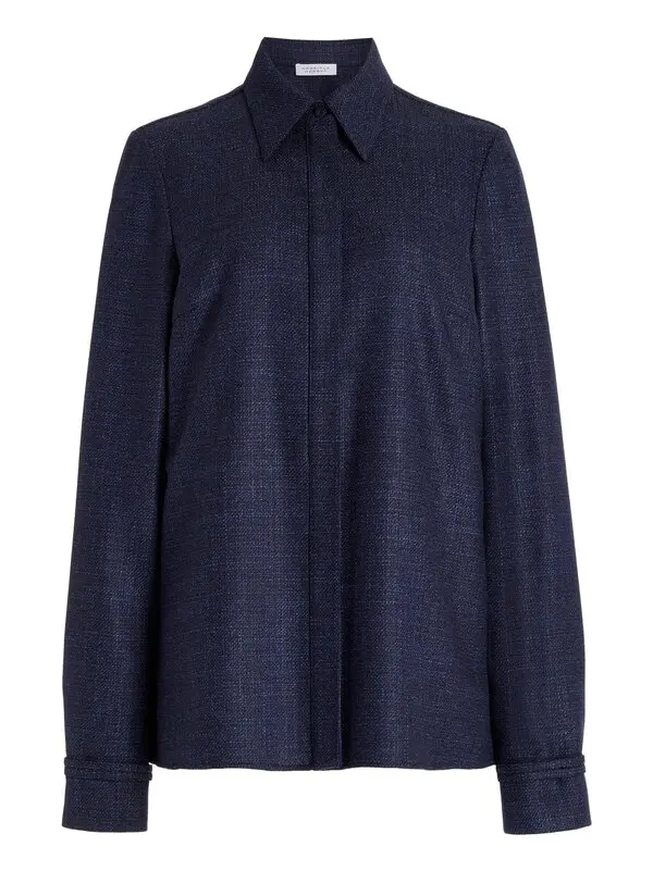 Gabriela Hearst Cruz Shirt In Virgin Wool Silk Tweed - Dark Navy