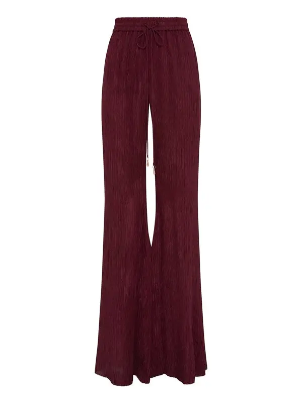 Gabriela Hearst Claude Flare Pant In Plisse Silk - Bordeaux