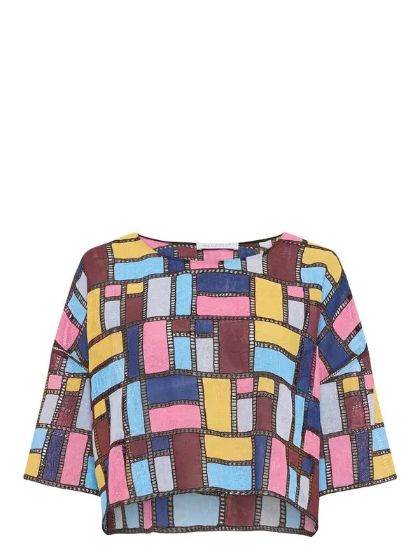 Gabriela Hearst Tatia Patchwork Embroidered Cropped Top - Aurora Multi