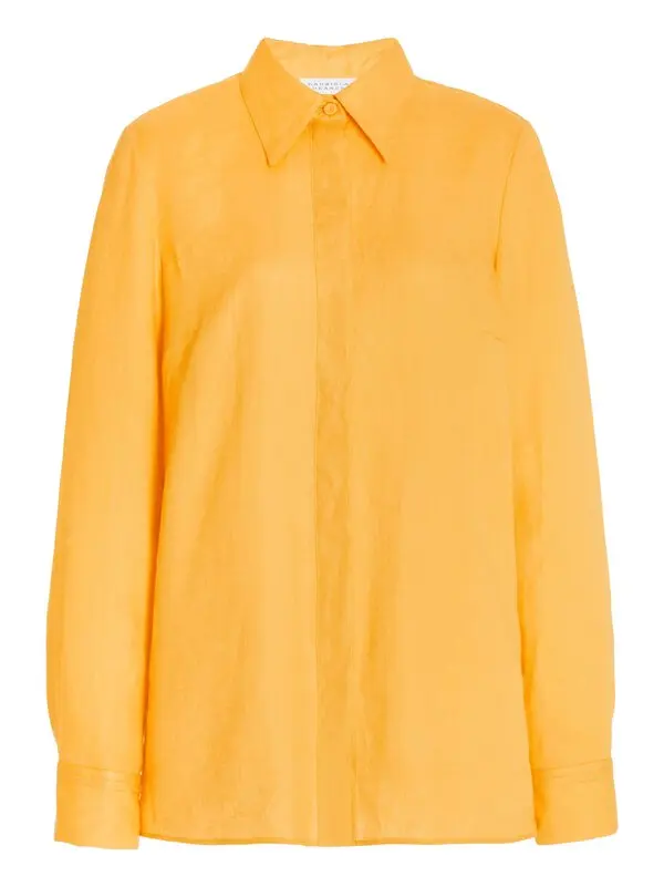 Gabriela Hearst Cruz Shirt In Aloe Linen - Fluorescent Orange