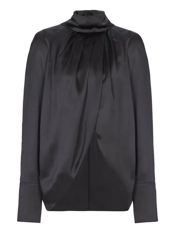 Balmain Draped Silk Blouse - Black