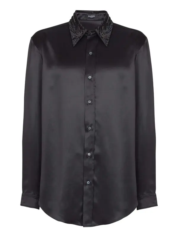 Balmain Silk Shirt With Crystals - Black