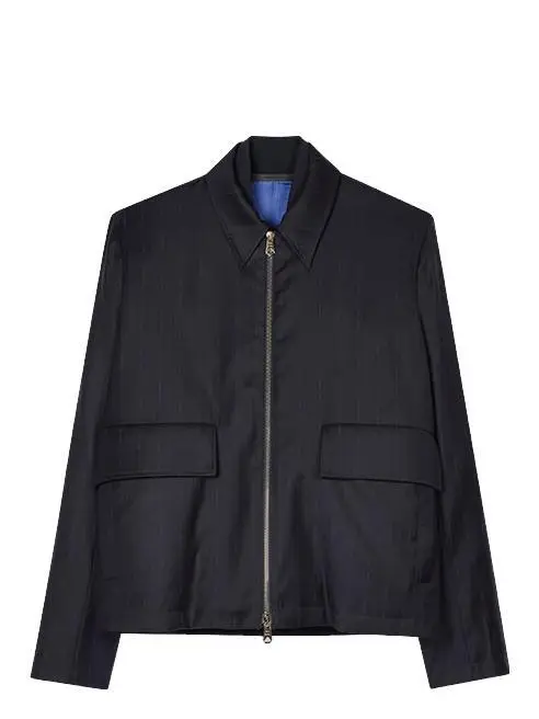 Paul Smith Pinstripe Wool Zip Jacket - Blue