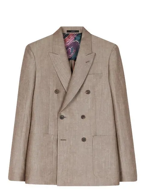 Paul Smith Light Linen-wool Double-breasted Blazer - Brown