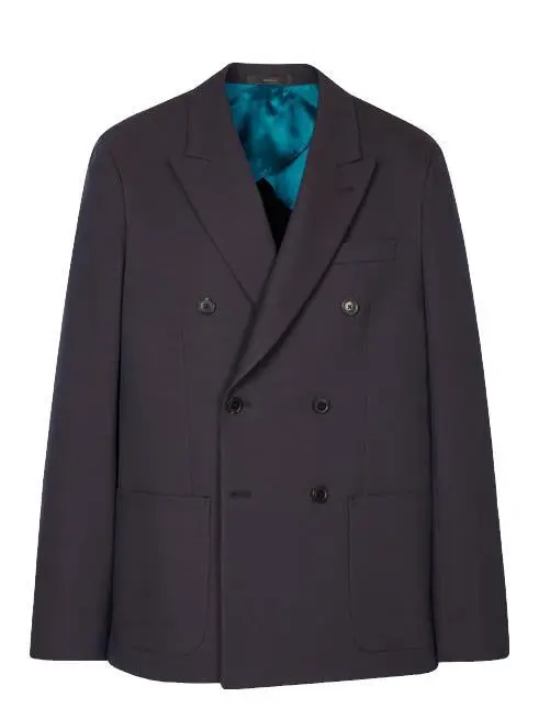 Paul Smith Navy Cotton And Wool-blend Twill Double-breasted Blazer - Blue