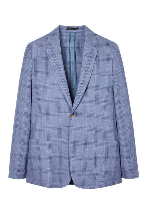 Paul Smith Sky Cotton-linen Check Unlined Blazer - Blue