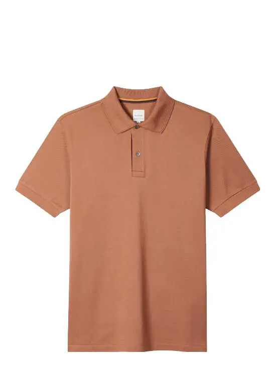 Paul Smith Terracotta Cotton 'artist Stripe' Placket Polo Shirt - Brown