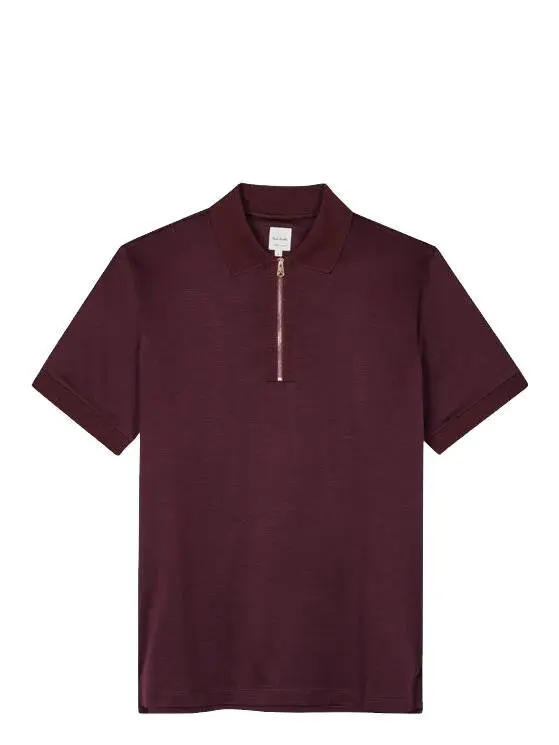 Paul Smith Burgundy Geo Jacquard Zip Polo Shirt - Red