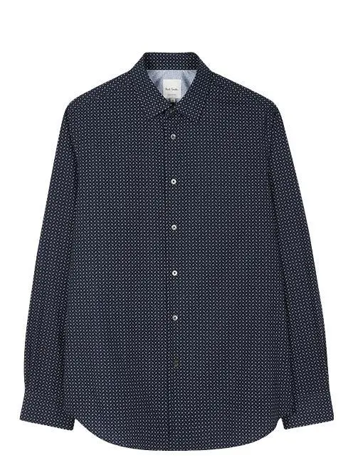Paul Smith Tailored-fit Navy Paisley Cotton Shirt - Blue