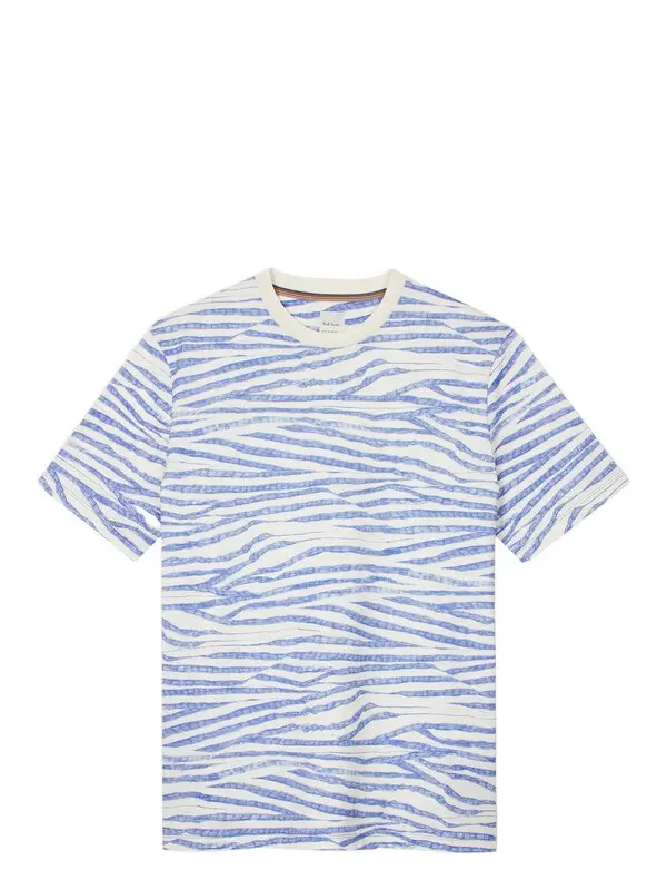 Paul Smith Wood Grain Stripe' Print Cotton T-shirt - Blue