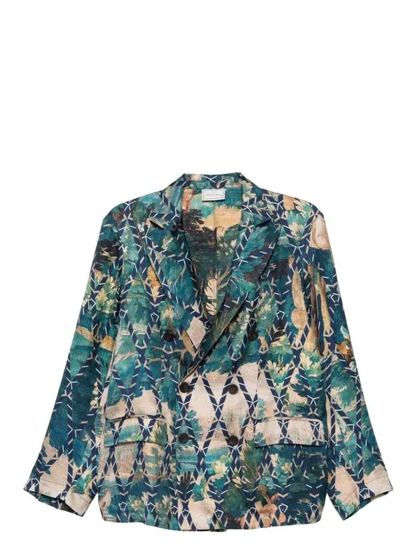 PIERRE-LOUIS MASCIA Printed Silk Double-breasted Jacket - Beige