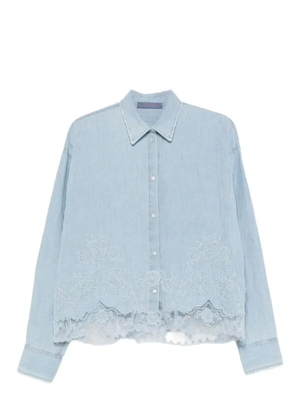 Ermanno Scervino Cotton And Linen Embroidered Shirt - Sky Blue