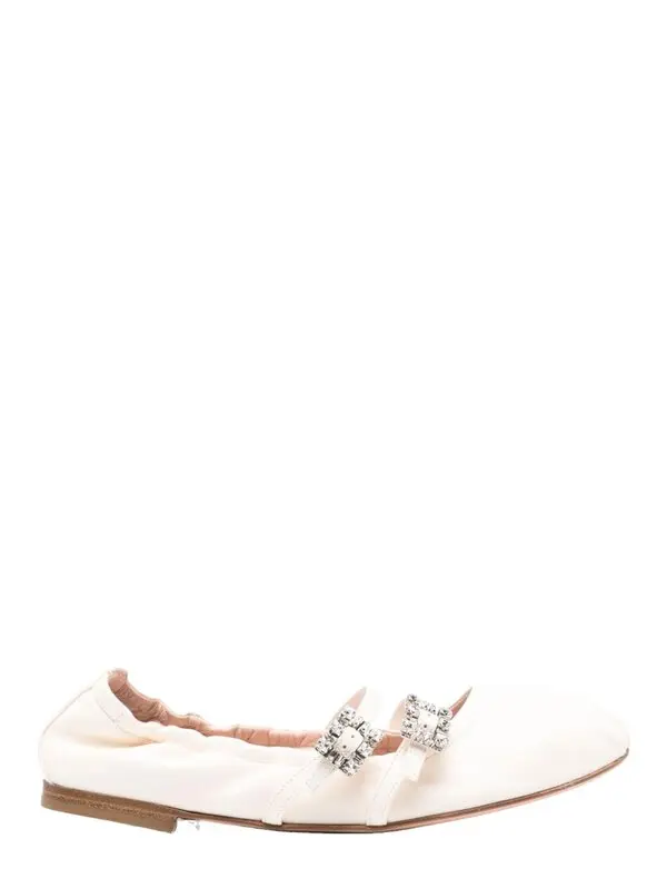 ROGER VIVIER Mini Strap Strass Leather Ballet Flats - White