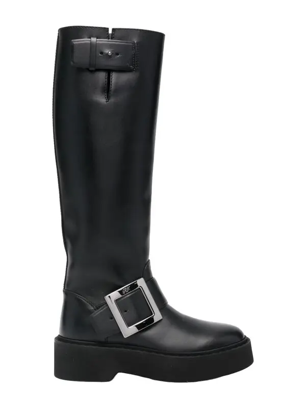 ROGER VIVIER Viv Rangers High Leather Boots - Black
