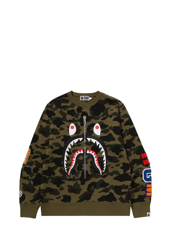 A BATHING APE 1st Camo Shark Crewneck Sweatshirt - Green
