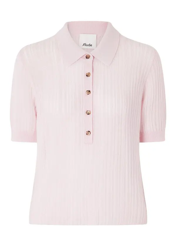 ALLUDE Ribbed-knit Cashmere Polo Shirt - Pink