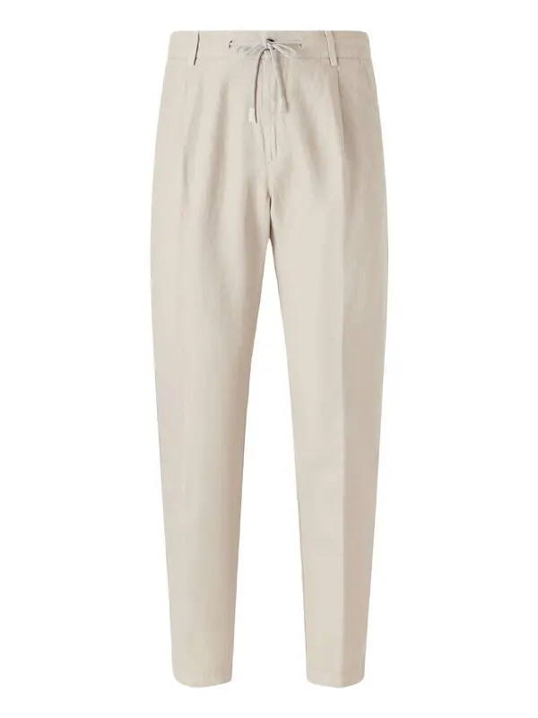 Eleventy Straight-leg Cotton And Linen-blend Drawstring Trousers - Beige