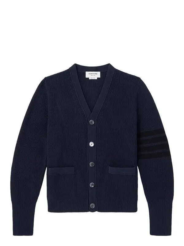Thom Browne Striped Garment-dyed Cotton Cardigan - Blue