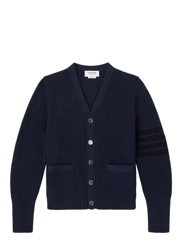 Thom Browne Striped Garment-dyed Cotton Cardigan - Navy