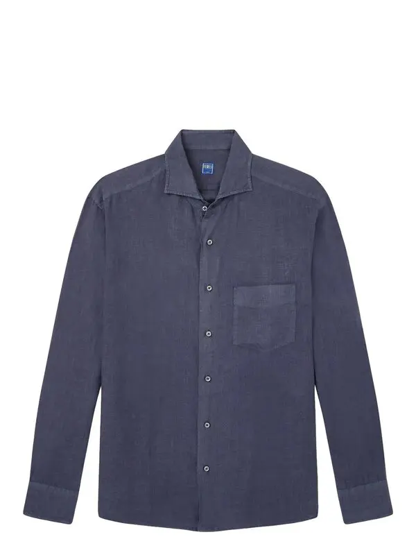 Fedeli Phil Cutaway-collar Linen Shirt - Blue